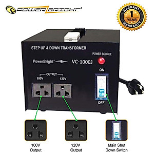 PowerBright Japanese Voltage Transformer, 100 Watts Max Output Step Up Step Down Japan Converter for 120 Volt and 100V Countries, Convert from 120V to 100V and 100V to 120V, Universal Outlet Socket
