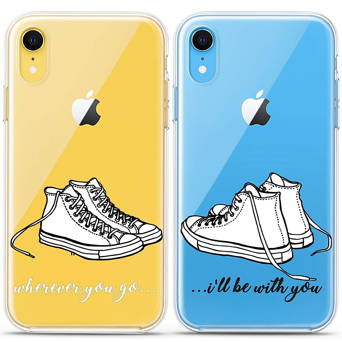 Cavka Matching Couple Cases Compatible for Google Pixel 8 Pro 7a 7 Pro 6 Pro 6a 6 5a 5 XL 4a 5G 4 XL 4a Crystal Sneakers Wherever You Go I Will Be With Clear Silicone Cover Converse Anniversary Friend
