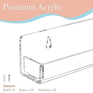 FEMELI Nail Polish Wall Rack: 6 Shelves 15 Inch Clear Acrylic Nail Polish Organizer for 66-90 Bottles Multi-Purpose Acrylic Floating Shelves (15 Inch, Clear)