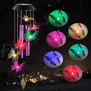 Solar Butterfly Bell Wind Chime Outdoor, 2023 Mother's granden Gifts，Solar Light for All mom/Women/Grandma/Daughter/Aunt/Friend/Wife/Sister,Gardening Decoration Gift, for Yard,Patio