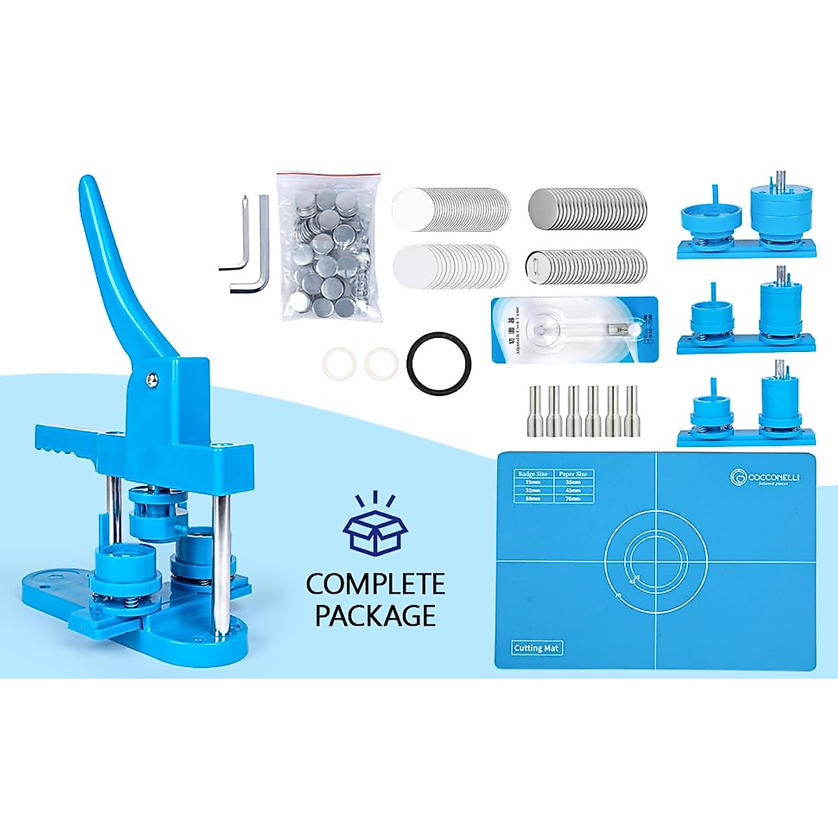 Button Maker Machine Multiple Sizes (1+1.25+2.25 Inch) with 300 buttons - includes Photo Button Making Tutorial and Cutting Mat- Easy Heavy Duty DIY Button Maker for Kids and Adults (COCCONELLI)