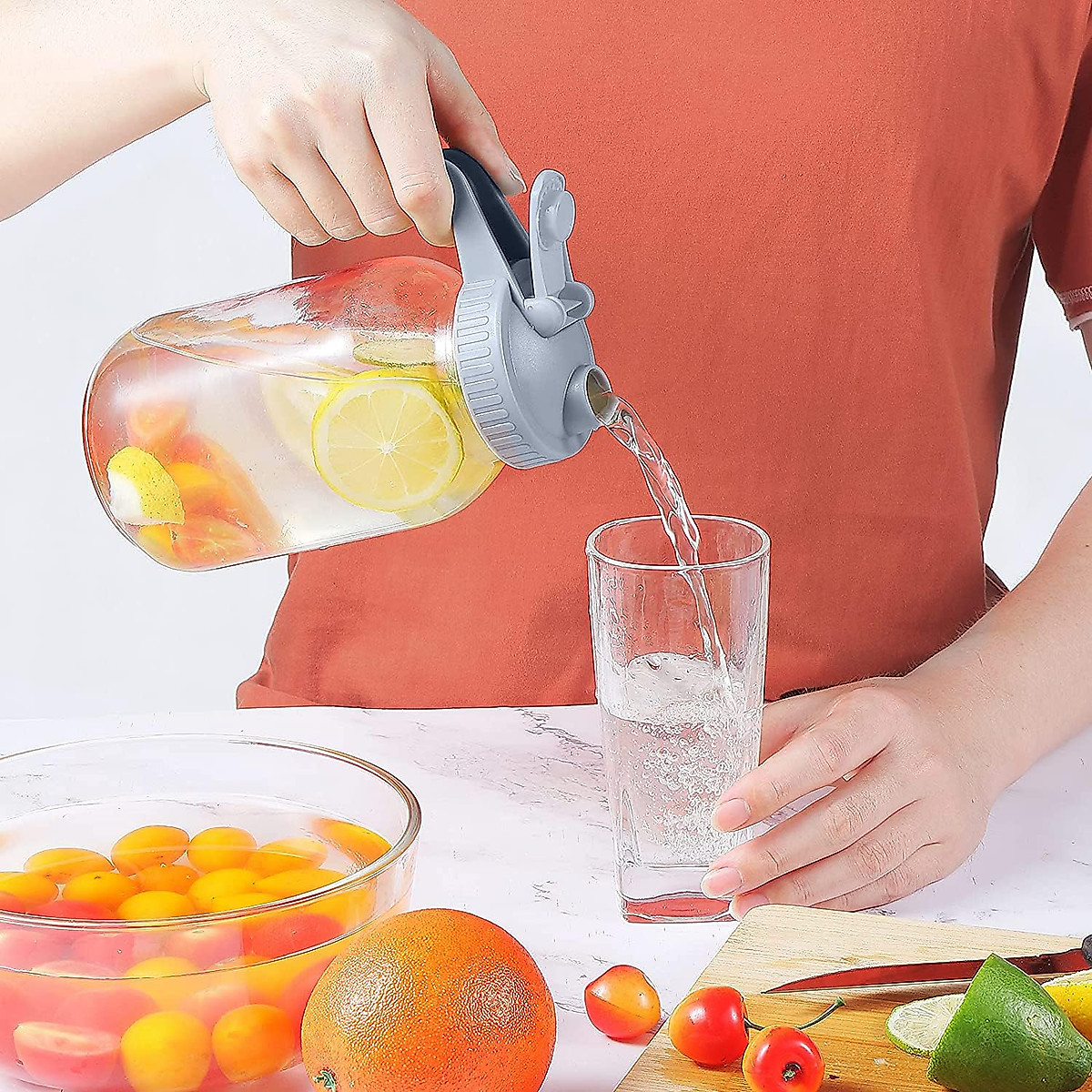 CONNYAM 4 Pack Mason Jar Flip Cap Lids with Handle, Compatible with Ball & Kerr, Airtight and Leak-Proof Seal, Easy Pouring Spout, Turns Jars into Pitchers