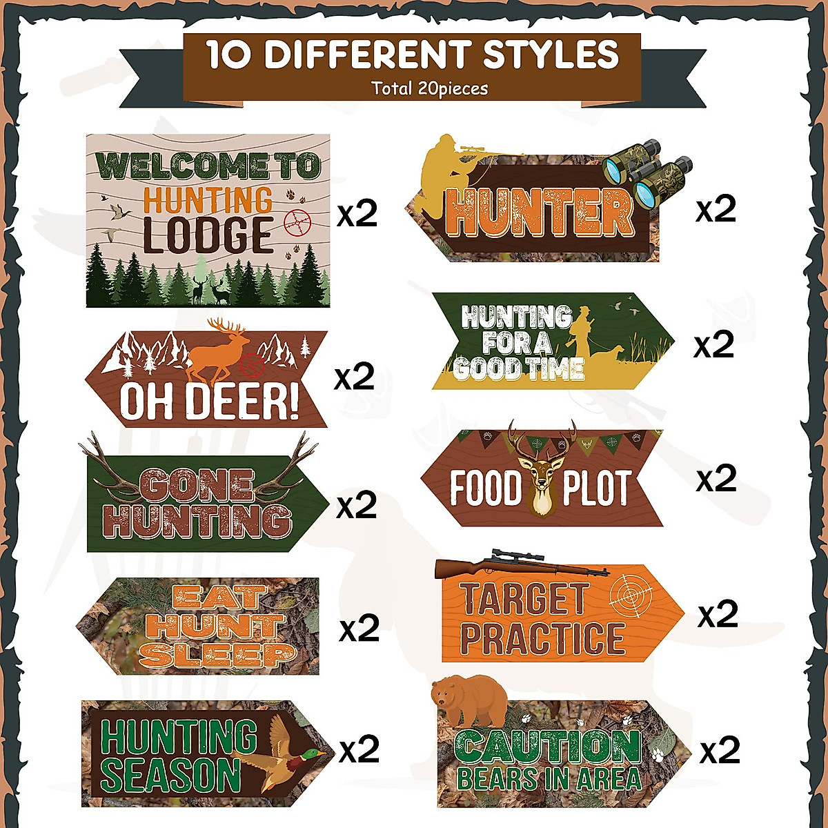 20 Pieces Hunting Party Sign Gone Hunting Party Themed Directional Sign Deer Hunting Camo Cutouts Welcome Yard Sign for Birthday Party Supplies Photo Props Backdrop Decoration