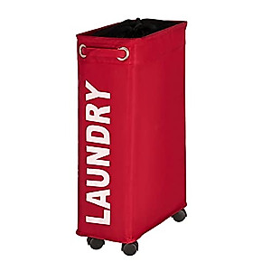 Red Laundry Basket Corno - thin Laundry Hamper with wheels - small space laundry bin - narrow hamper, laundry collector, laundry basket with wheels