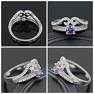 Uloveido Women's Fashion White Gold Plated Queen Crown Ring with Purple CZ Crystal, Girls Bridal Princess Tiara Ring for Women (size 7) Y2867