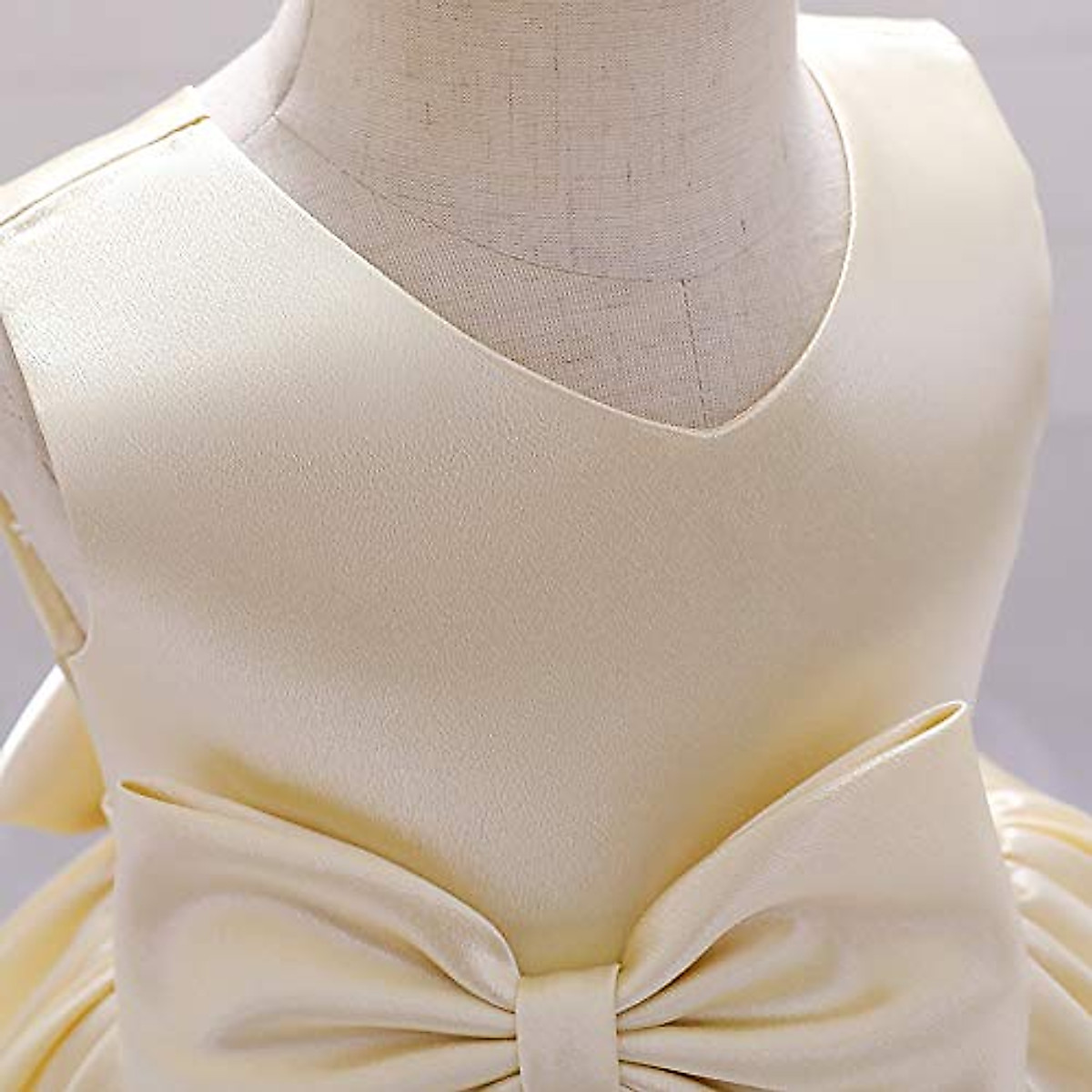 Flower Toddler Baby Girls Dress Formal Bowknot Tutu Backless Ruffle Puffy Tulle Gowns Princess Wedding Communion Christening Baptism Pageant Birthday Lace Party Wear Summer Suit Champagne 5-6X