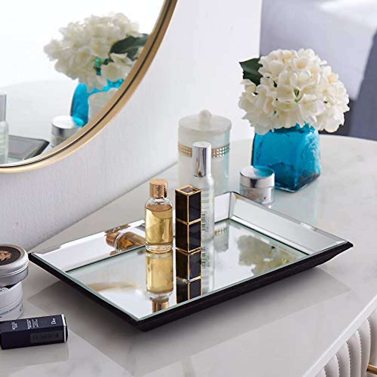 Meetart Rectangle30x21cmVanity Organizer Decorative Mirror Tray Vanity Tray Markup Jewelry Tray Silver Tray for Home Decor