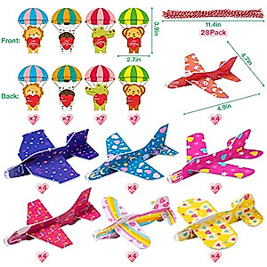 Valentine’s Day Card for kids, 28 Pack Foam Airplanes Set with Valentines Greeting Cards for Boys Girls, Valentine Treat Bags Stocking Stuffers Classroom Prize Party Favors Toy Exchange Gifts