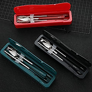 DEVICO Travel Utensils, 18/8 Stainless Steel 4pcs Cutlery Set Portable Camp Reusable Flatware Silverware, Include Fork Spoon Chopsticks with Case (Red)
