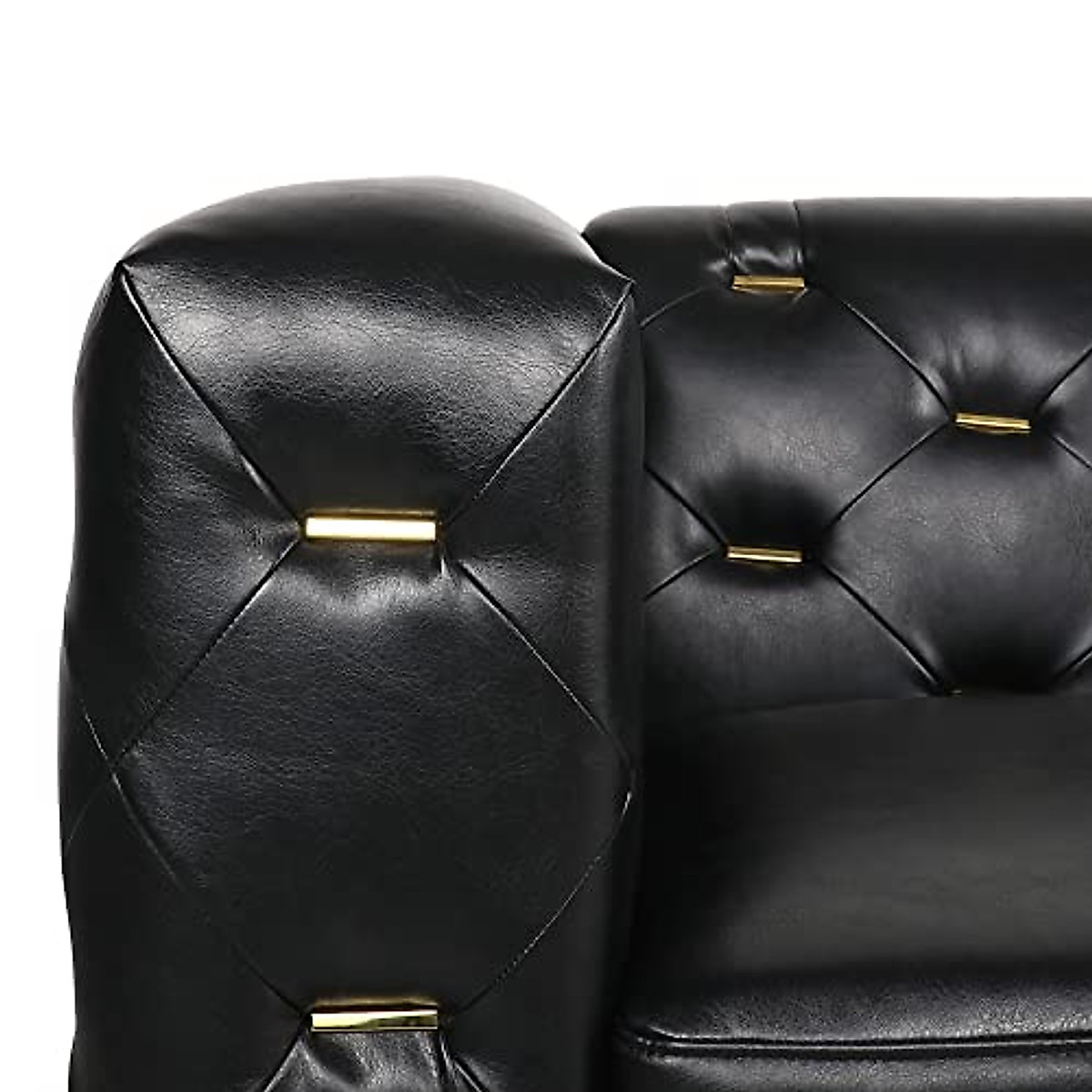 QHITTY Chesterfield Sofa, 84'' Modern 3 Seater Accent Leather Couch with Square Arms and Metal Tufted Button, Metal Legs for Living Room, Office, Bedroom (Black)