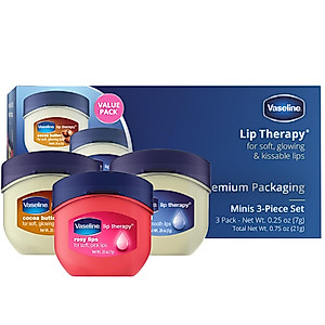 Vaseline Lip Therapy Variety 3-Pack – Original, Rosy Lips, Cocoa Butter Mini Lip Balms for Soft, Deliciously Kissable Lips, 0.25 Oz Ea