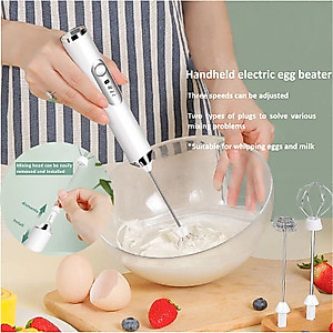 JrundMsoxz Rechargeable Milk Frother, 3-Speed Electric Handheld Frother for Coffee with 2 Whisks and Coffee Decoration Tool, Coffee Frother Mixer, Stand-up Design, for Cream, Latte, Cappuccino (White)