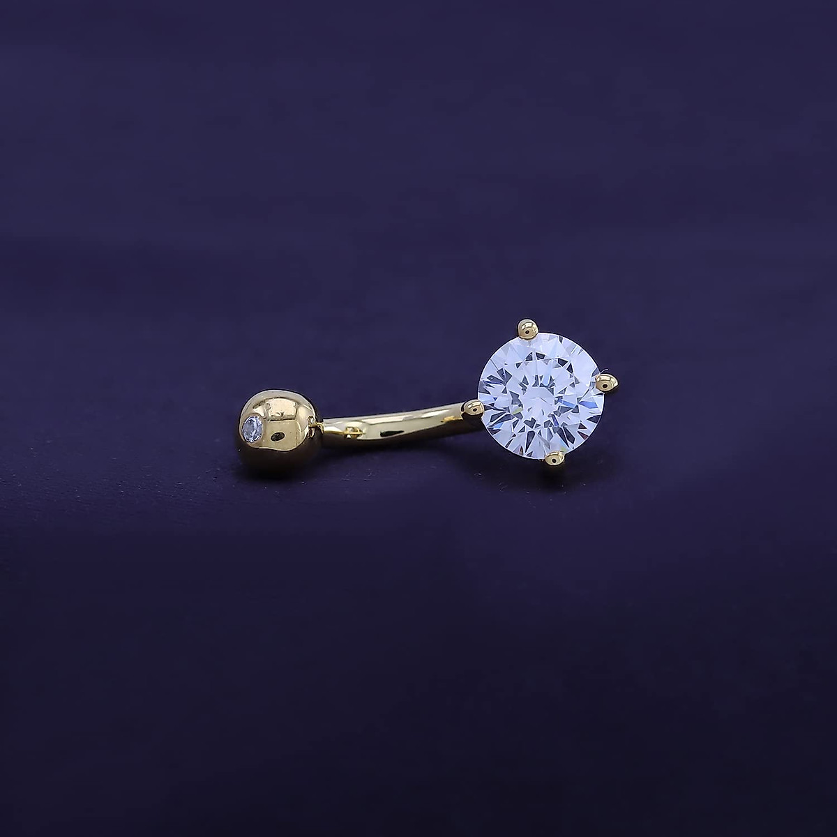 AFFY Round Shape Sparkling White Cubic Zirconia Body Piercing Belly Button Ring in 14K Yellow Gold Over Sterling Silver