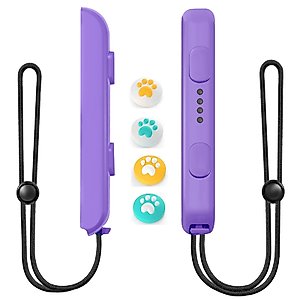 XBERSTAR1pair Straps for Switch Original .Con Strap with Thumb Grips Cap (Purple&Black Straps)