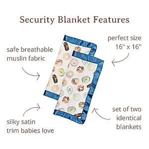 lulujo Baby Security Lovey Blankets| Unisex Softest Breathable Bamboo Viscose Cotton Muslin Security Blanket with Silky Satin Trim| Neutral Comforting Blanket for Girls & Boys | 16in by 16 in| Donuts