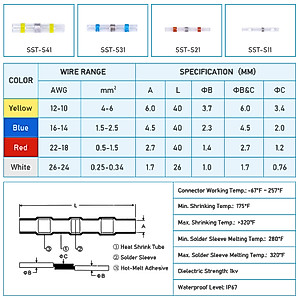 TICONN 120 Pcs Solder Seal Wire Connectors, Heat Shrink Butt Connectors, Waterproof and Insulated Electrical Wire Terminals, Butt Splice (120PCS)