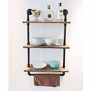 DOFURNILIM Industrial Retro Wall Mounted Iron Water Pipe Shelf - Hung Bracket - DIY Storage Shelving Bookshelf - Wood Shelf (Floating shelves-24“W)