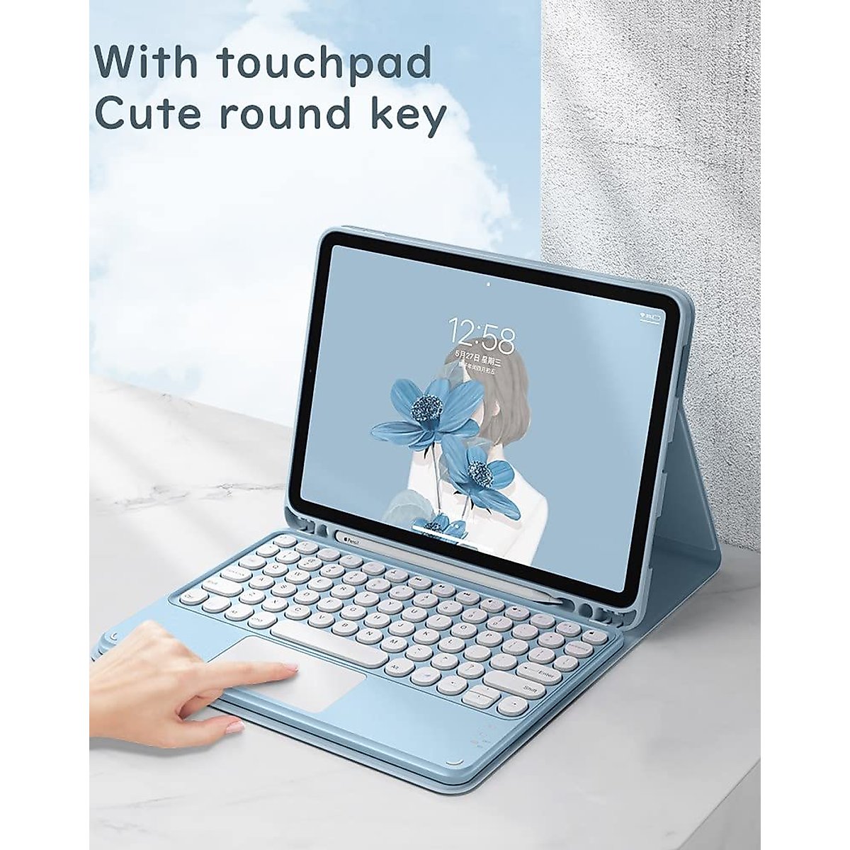 HENGHUI Touch Keyboard Case for Galaxy Tab S6 Lite 10.4 inch 2024/2022/2020 Keyboard Case with Touchpad Detachable Keyboard Cute Round Key Color Keyboard Cover (DarkGreen)