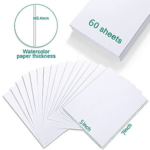 TecUnite 60 Sheets Watercolor Paper White Cold Press Paper Pack for Kid Child Watercolor Drawing Student Artist (5 x 7 Inch)