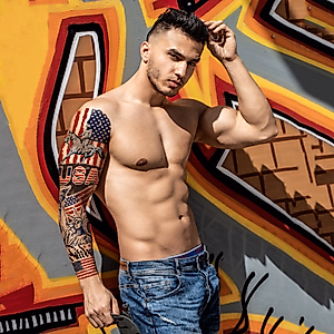 RainFlowwer 4th of july Temporary Tattoo for Adults Kids, Independence Day Sleeve tattoo, Decorations tattoo,USA Flag Full Arm tattoo, Memorial Day, Independence Day, Labor Day Fake Tattoos