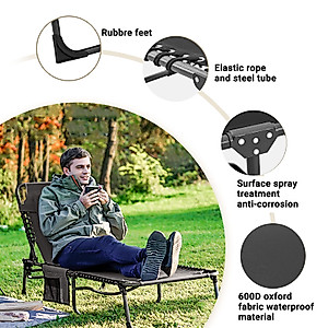 FUNDANGO Folding Outdoor Chaise Lounge Chair, 5-Position Adjustable Lounge Chair for Lawn, Patio, Beach, Sunbathing, Deck, Portable Heavy-Duty Camping Reclining Chair with Pillow, Black