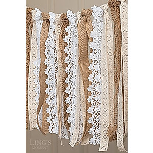 Ling's moment Yarn Tassel Garlands Rag Garland Cream White Buffalo Plaids Check Garland, Boho Decor Rustic Wedding Event & Party Supplies Shabby Chic Banner 3~11 FT
