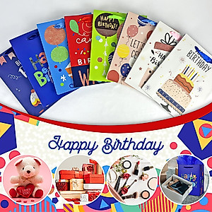 MUMULULU 8 Pack Birthday Gift Bags with Ribbon Handle and Tissue Paper Funny Glitter Happy birthday Gift Bags for Birthday Gift Wrapping Presents