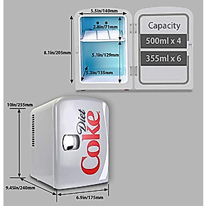 Coca-Cola Diet Coke DC04 4 Liter/4.2 Quarts 6 Can Portable Mini Cooler/Fridge, Beverages, Baby Food, Skincare and Medications-Use at Home, Office, Dorm, Car, RV or Boat-with AC & DC Plugs, Gray