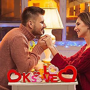 9 Pcs Valentine's Day Decor Wooden Tiered Tray Love Romantic Wooden Signs Happy Valentine's Day Table Decor for Valentines, Shelf, Desk Home Decor and Wedding Party Decoration (Heart)