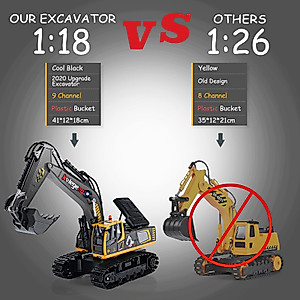 kolegend Remote Control Excavator Toy 16 Inch, 11 Channel RC Construction Vehicles Hydraulic Haulers Digger Toys Gift for 6 7 8 9 10 Years Old Kids Boys