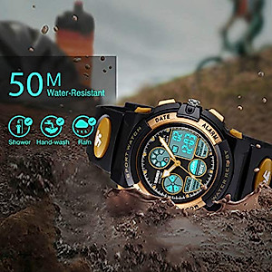 Kids Waterproof Watch Boys Girls with alarm, Digital Sports Waterproof Watch for Kids Birthday Presents Gold Gifts Age 5-16 Boys Girls Children Young Teen Outdoor Electronic Watches Alarm Stopwatch