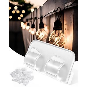 Hooks for Outdoor String Lights Clips: 25Pcs Heavy Duty Cable Clip with Waterproof Adhesive Strips for Hanging Christmas Light - Outside UV-Resistant Clear Cord Holders Outdoors Rope Organizer