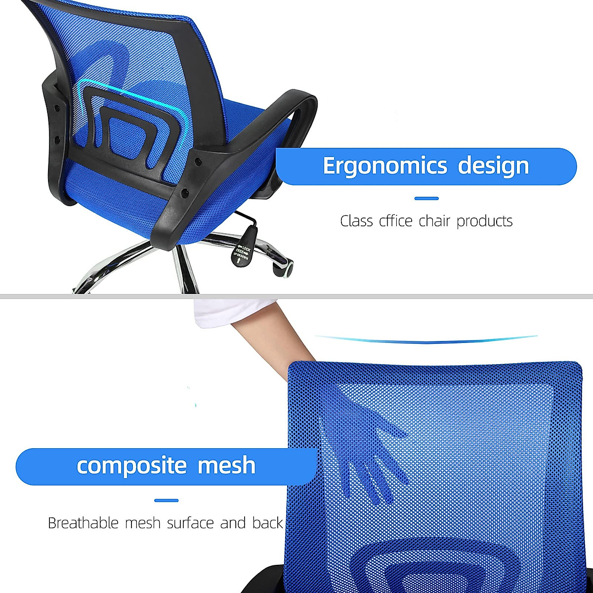 InfiniPower Task Mesh Computer Wheels and Arms and Lumbar Support Study Chair for Students Teens Men Women for Dorm Home Office, Blue