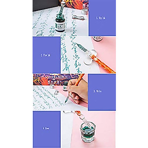 XIAOYU 8 Pcs Handmade Glass Dip Pen Calligraphy Pens Set High Borosilicate Glass Signature Pen with Ink(15ML) - Orange