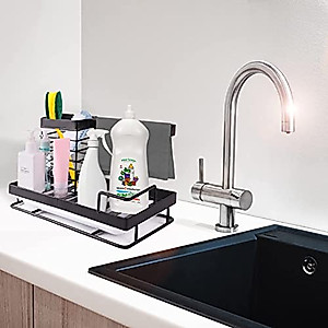 Kitchen Sink Caddy Organizer, Kitchen Caddy for Sponge Soap Brush Dishcloth Holder with Drain Pan Tray, Sponge Holder for Kitchen Sink 304 Stainless Steel Rustproof