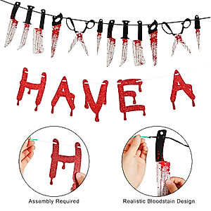 4 Pieces Halloween Vampire Party Decorations Supplies Have A Killer Birthday Banner Halloween Knife Hanging Banner for Halloween Horror Themed Birthday Decorations