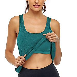 Cestyle Women's Loose Racerback Tank Top with Built-in Bra for Tennis, Golf, Workout - Green, XL