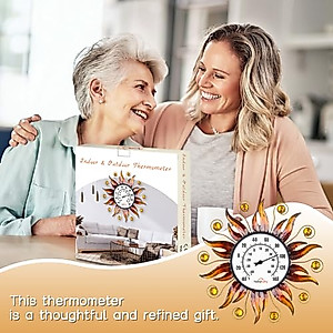 HOBYLUBY 13'' Sun Outdoor Thermometer, Indoor Outdoor Thermometer No Battery Needed, Decorative Outside Wall Thermometer for Patio, Home, Living Room, Garden Greenhouse, Wine Cellar