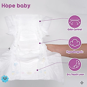 HOPE BABY Diapers Size 1(8-14 LBS) Disposable Baby Diapers Newborn Dry, 74 Count Softness & Comfort Fit, Leak-Proof Overnight Protection, Hypoallergenic with Skin