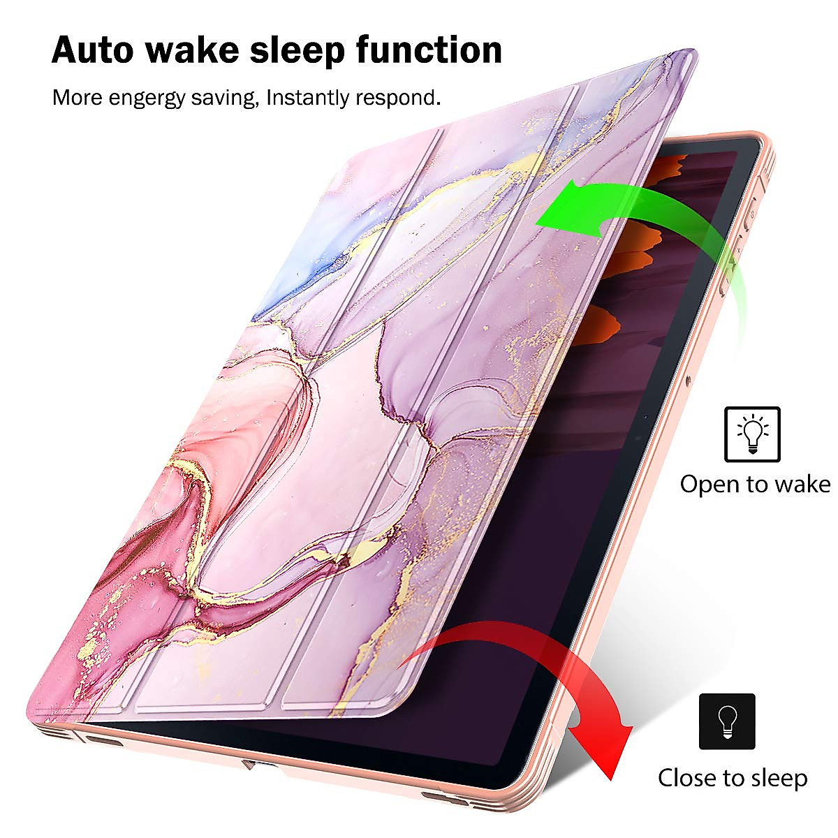 PIXIU Folio Case for Samsung Galaxy Tab S8 Plus /S7 Plus /S7 FE 12.4 inch with S Pen Holder,Trifold Stand PU Lleather Smart Cover with Auto Wake/Sleep Feature Purple Marble