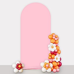 AIBIIN 3.3x7ft Pink Arch Wall Backdrop Round Top Backdrop Cover Valentine's Day Round Top Arch Frame Cover 2-Sided Fit Backdrop Stand for Wedding Baby Shower Birthday Bridal Shower Events Party Decor