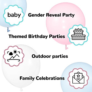 Pink and Blue Balloons 100 Pack 12 inch Pastel Pink Blue White Latex Party Balloons with 65ft Ribbon for Gender Reveal Baby Shower Birthday Bridal Shower Wedding Party Decorations Supplies