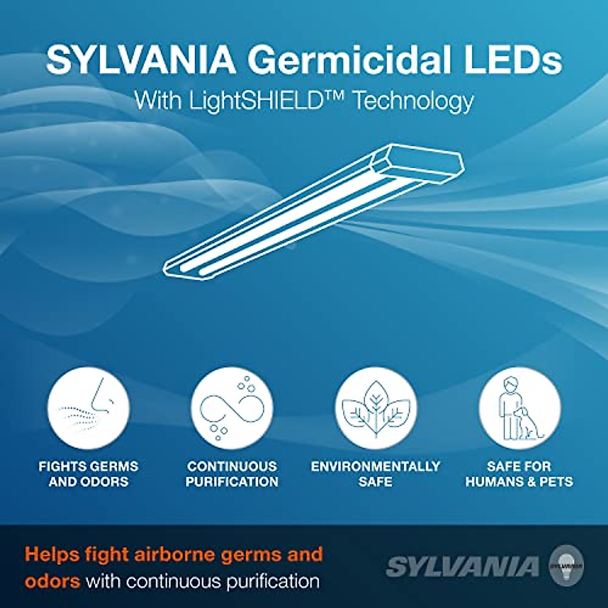 LEDVANCE Sylvania 4ft Shop Light with LightSHIELD Technology, Germicidal, 40W, 4000 Lumens, Non-Dimmable, On/Off Pull Chain, Linkable, 4000K, Cool White (75751)