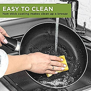 Ecolution Easy Clean Nonstick Cookware Set, Features Kitchen Essentials, Bamboo Cooking Utensils Set, Vented Glass Lids, Ergonomic Grip Handles, Made without PFOA, Dishwasher Safe, 20-Piece, Black