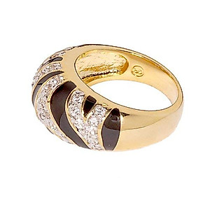 Tiger Stripe Cubic Zirconia and Black Enamel Two Tone Modified Dome Fashion Ring Size 8