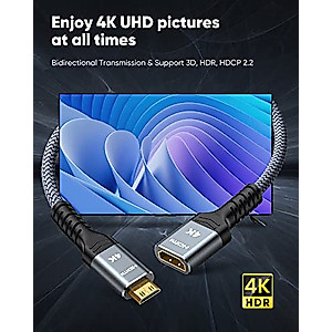 Highwings Mini HDMI Adapter, 4K 60Hz Mini HDMI Male to HDMI Female Cable 4K HDR 3D 18Gbps Compatible with Camera, Projector, Tablet, Graphics Card, Raspberry Pi Zero W, Camcorder, Pi Zero 0.5 ft