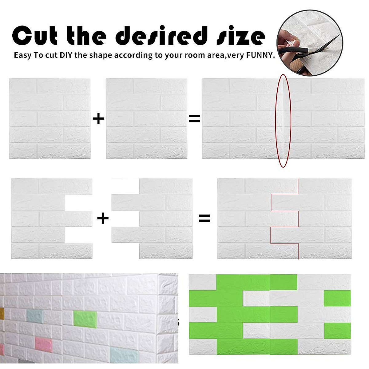 Sodeno 3D Wall Panels Peel and Stick, 14.5 Sq Ft Coverage,Printable Faux Brick Wallpaper Sticker with Self-Adhesive Waterproof Foam for Interior Wall Decor, Bathroom, Home Decoration (10 Pcs) (White)