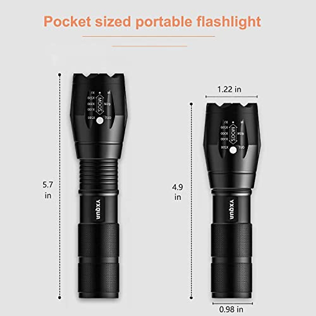 YXQUA USB Rechargeable Flashlights, 8381 High Lumens Lights, 3 Modes, Zoomable & Waterproof Super Bright Flash Light for Camping, Hiking, Emergency Hurricane(5.1 in)