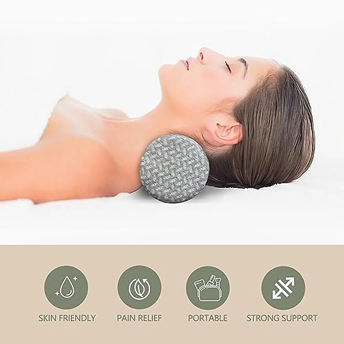JOYENERGY Cervical Neck Roll Foam Pillow, Round Neck Support for Sleeping, Bolster with Removable Washable Cover, Ergonomical for Neck, Back, Legs, Ideal for Spine and Neck Support (4"x17")