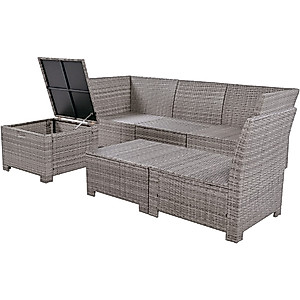 BIADNBZ 6 Piece Outdoor Patio Furniture PE Wicker Rattan Sectional Sofa Couch Conversation Sets with 1 Ottoman and 1 Storage Table, Beige